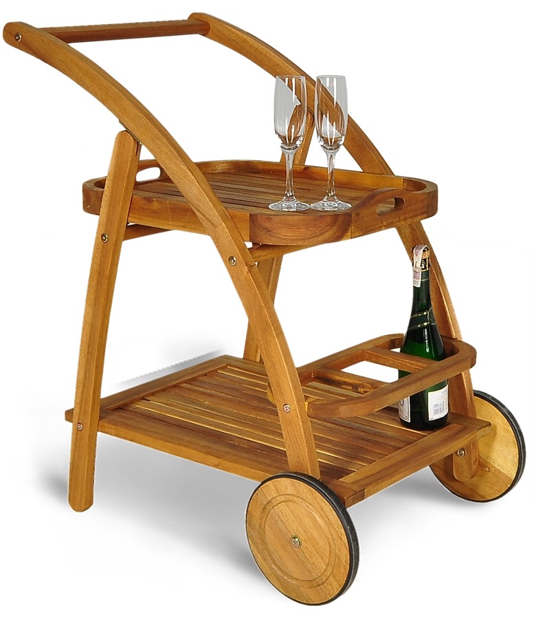 Drewniany barek ogrodowy na kółkach z tacą FocusGarden